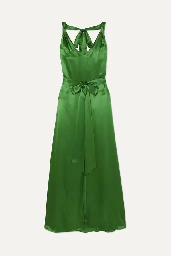 Temperley London Darling Belted Silk-Blend Satin Maxi Dress In Green - 40%  Off | Editorialist