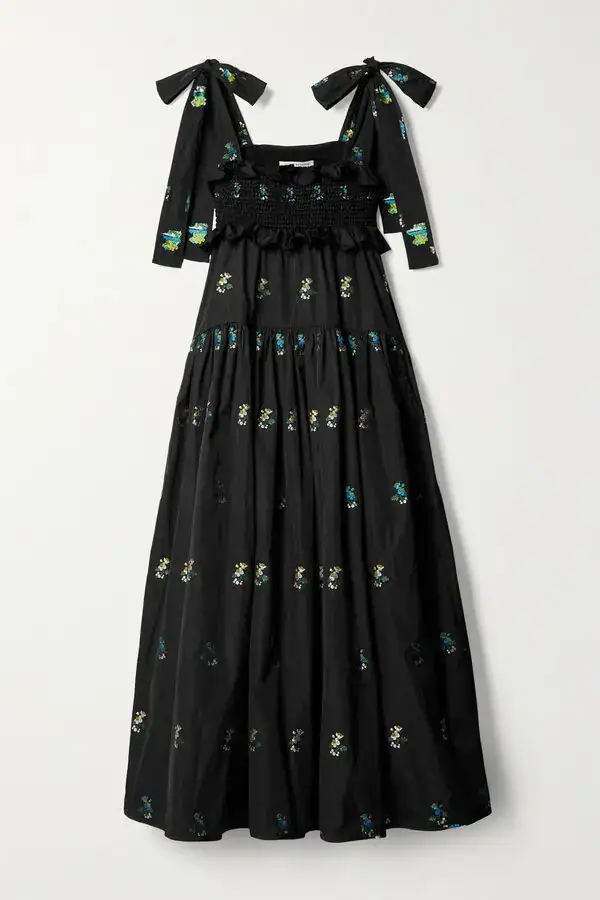 Cecilie Bahnsen Mika Ruffled Embroidered Taffeta Midi Dress In Black - 60%  Off | Editorialist