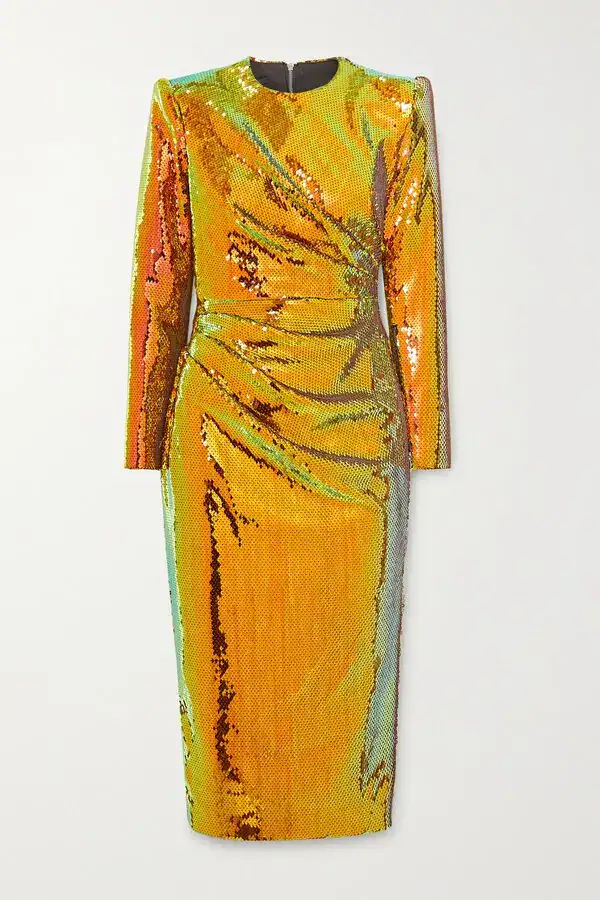 alex perry orange sequin dress Alex Perry Sequin Layered Strapless Drape Dress in Peach