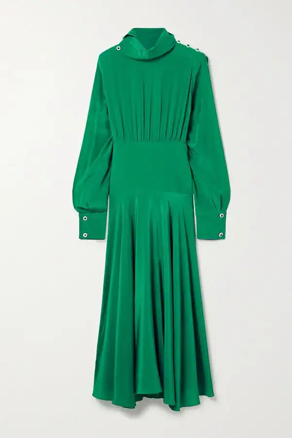 christopher kane green dress Christopher Kane Satin Maxi Dress Green Pleated Silk/Black Lace Size US 4  NWT