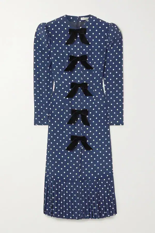 Alessandra Rich Bow-Embellished Polka-Dot Silk Crepe De Chine Midi Dress In  Blue - 60% Off | Editorialist