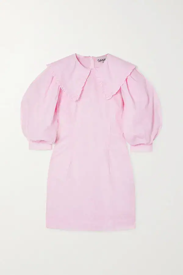 ganni pink poplin dress Ganni Color Block Cotton Poplin Smock Dress