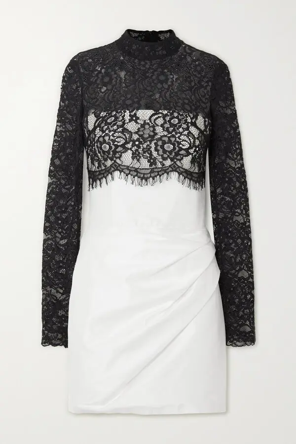 Rasario Ruched Silk-Blend Satin And Lace Mini Dress In White - 70% Off |  Editorialist