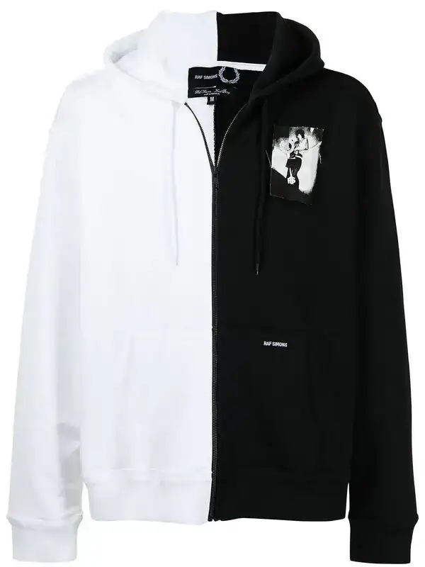 Raf Simons X Fred Perry Printed-Patch Zip-Up Hoodie In Black - 70