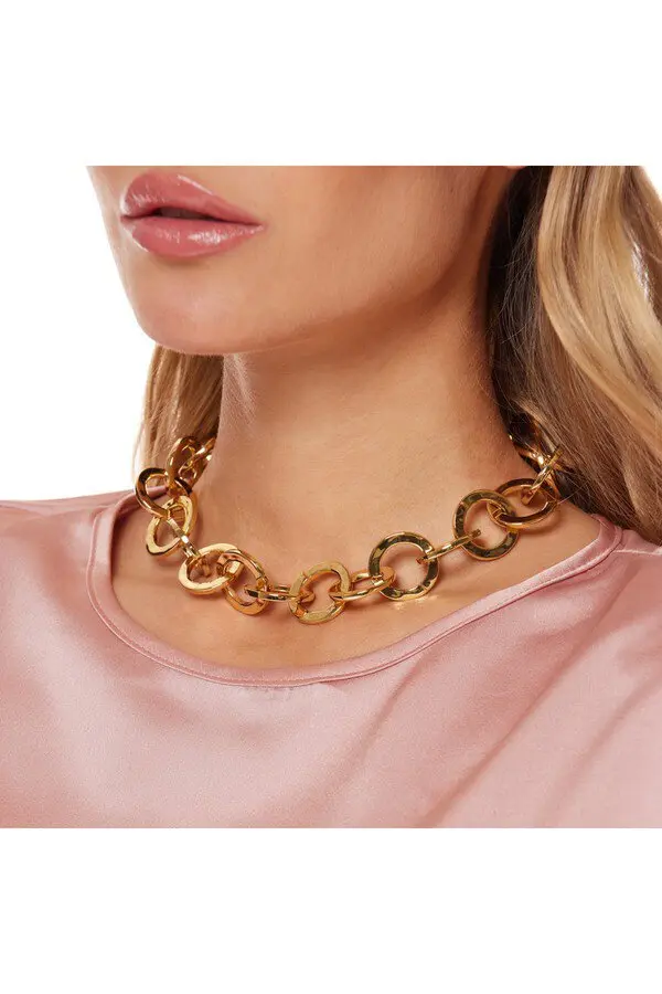 KENNETH JAY LANE Polished Textured Circle Link Toggle Necklace
