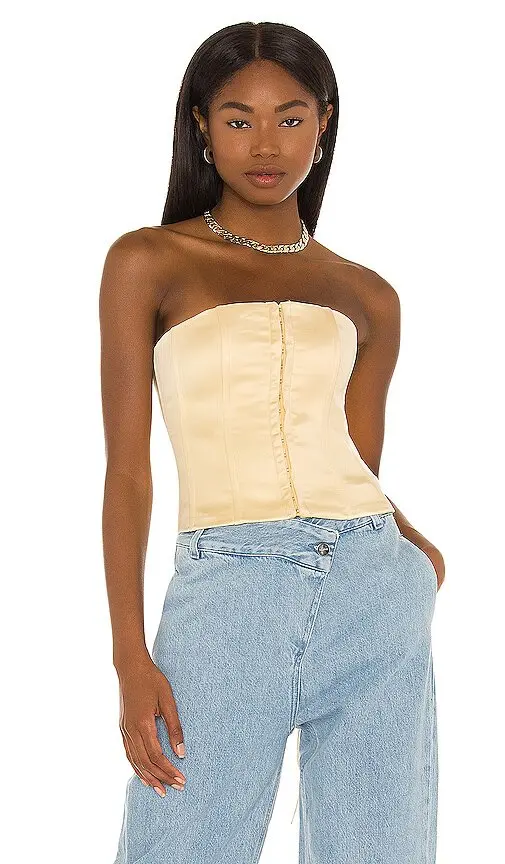 GUIZIO Satin Lace Up Corset - Pale Yellow