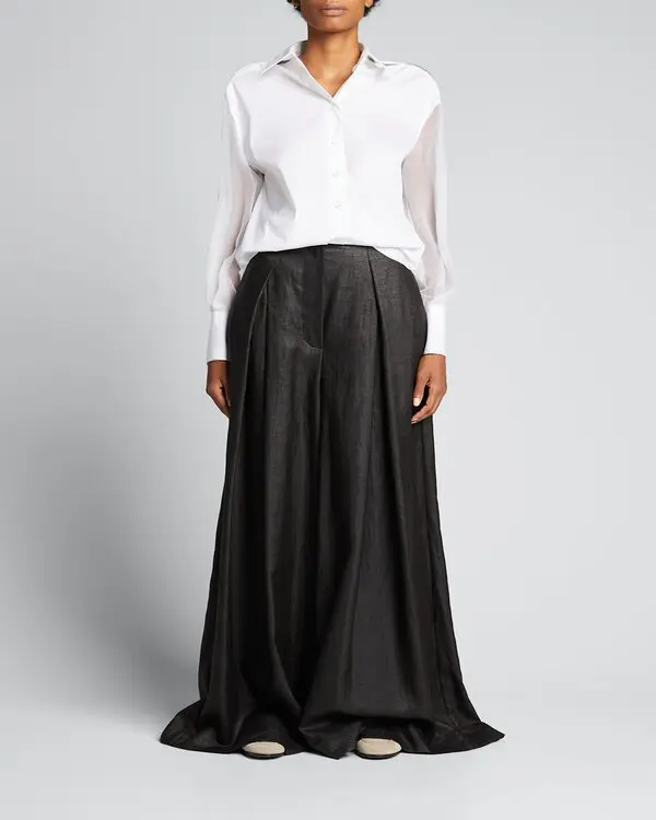 Brunello Cucinelli Mixed-media Monili Balloon-sleeve Top