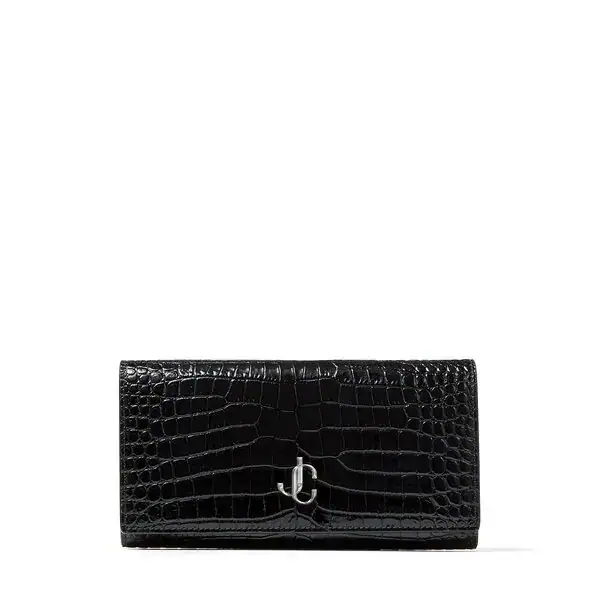 Jimmy Choo Martina Shiny Croc-Embossed Leather Wallet With Jc