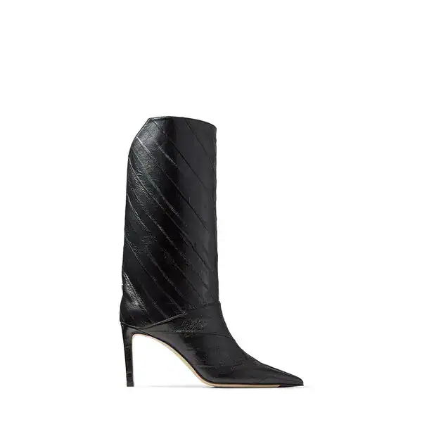 Jimmy Choo Beren 85 Striped Eel Leather Knee-High Boots In Black - 50% ...