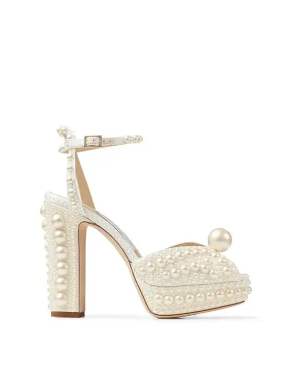 JIMMY CHOO Sacaria 120 Pearl-embellished Platform Sandals - Neutral