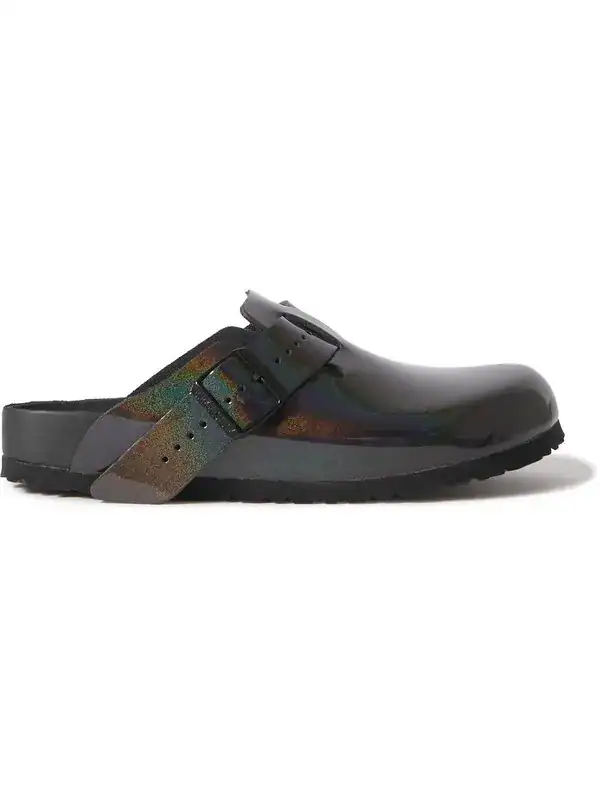 Rick Owens Birkenstock Boston Iridescent Leather Clogs In Blue