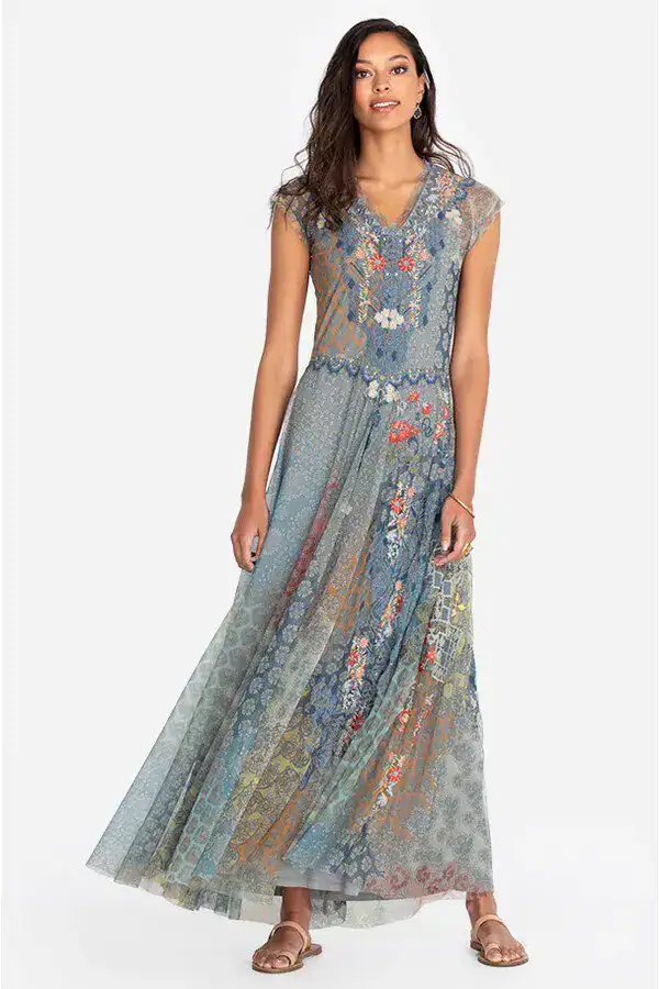 green emerald velvet dress JOHNNY WAS Jolene Mesh Dress Size Large – Consign With Katie main image 1
