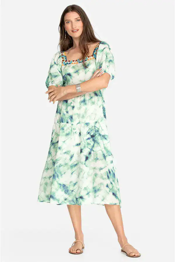 Johnny Was Jade Marble Puff Sleeve Midi Dress In Stripe - 30% Off |  Editorialist