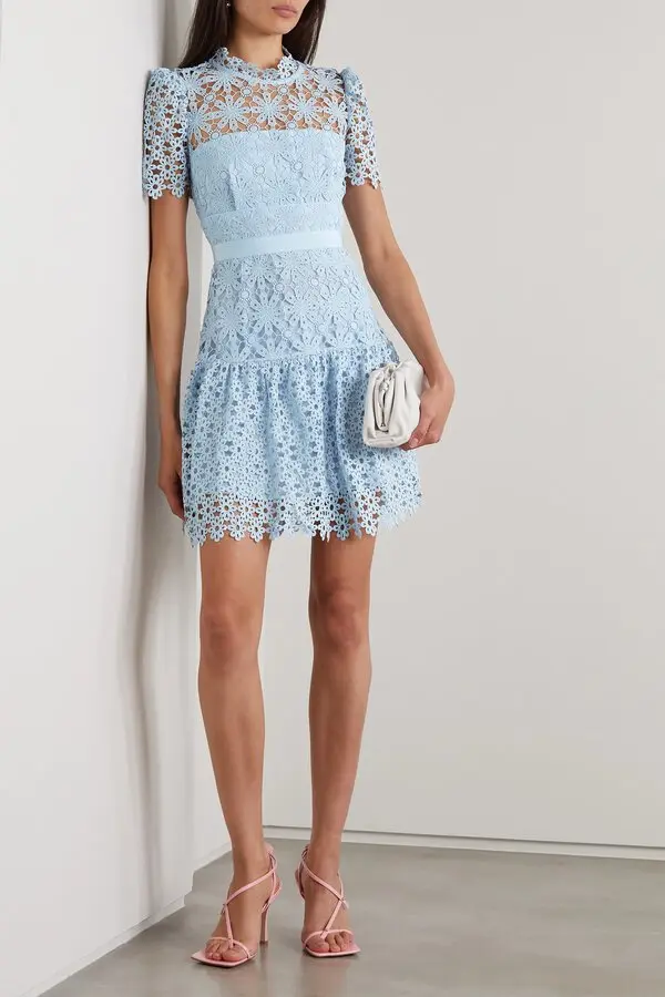 Buy SELF-PORTRAIT Grosgrain-trimmed Guipure Lace Mini Dress - Blue At 50%  Off | Editorialist