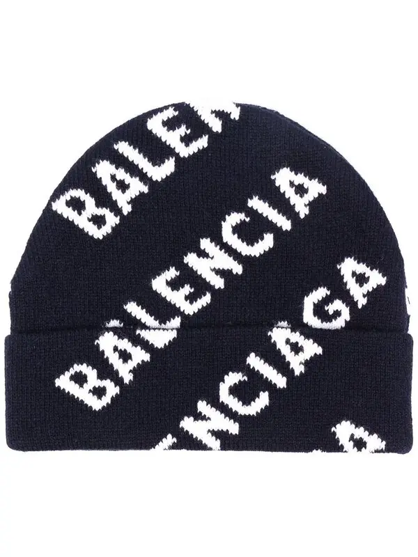 Balenciaga Allover Logo Knitted Beanie - Blue | Editorialist display picture 3