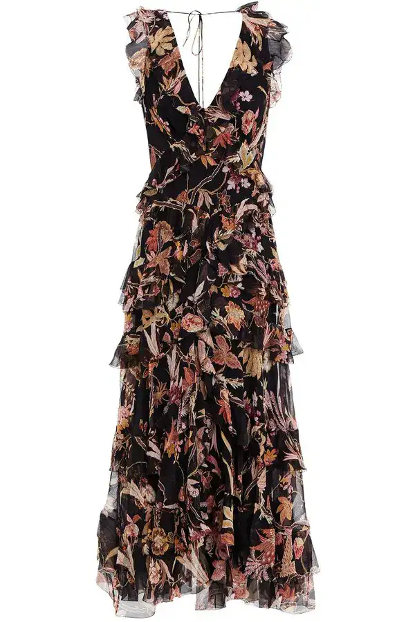 Zimmermann Wavelength Ruffled Floral-Print Silk-Georgette Midi