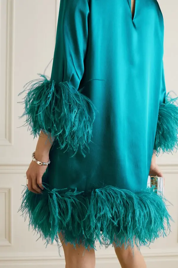 16arlington Borage Feather-Trimmed Satin Mini Dress In Blue - 30% Off |  Editorialist