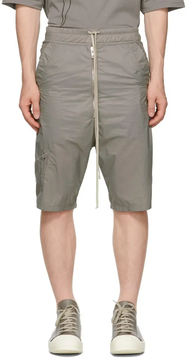 Rick Owens Black Champion Edition Nylon Bela Shorts In 34 Dust 