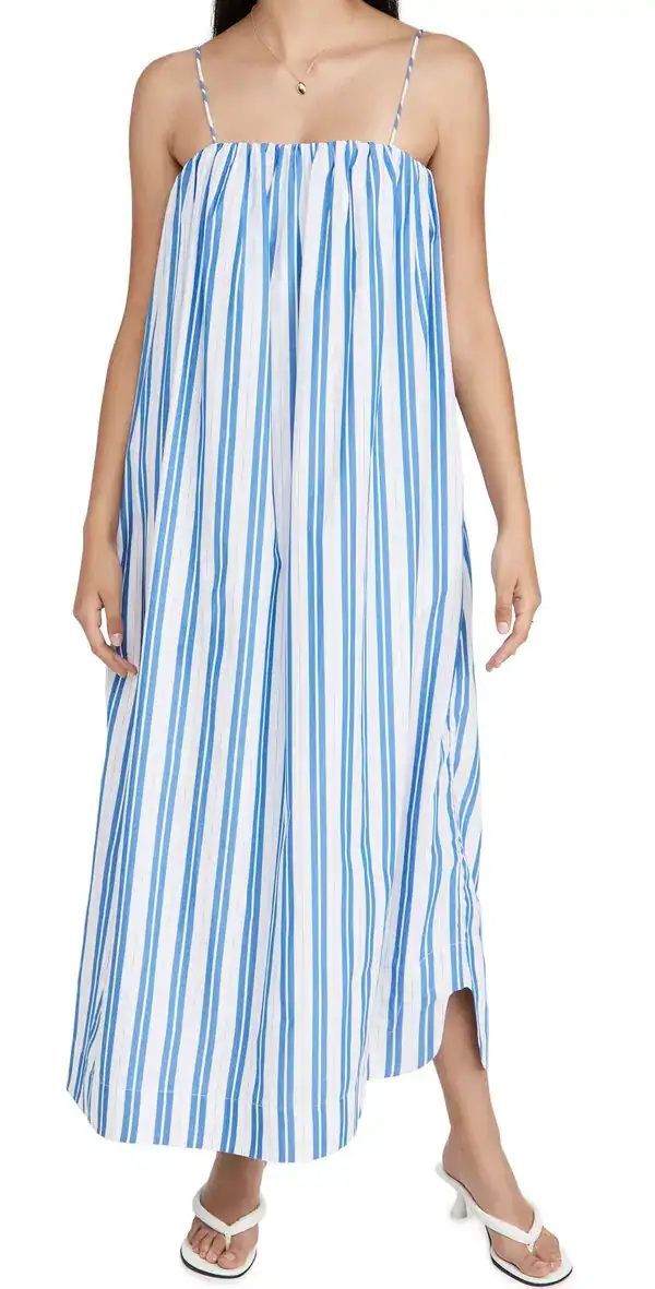 stripe cotton dress in daphne by ganni GANNI Stripe Organic Cotton Strap Dress (Daphne) - F5976