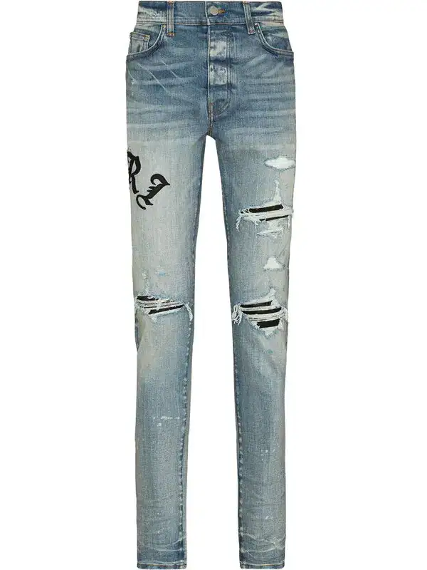 Amiri Logo-Embroidered Skinny Jeans In Blue - 33% Off | Editorialist