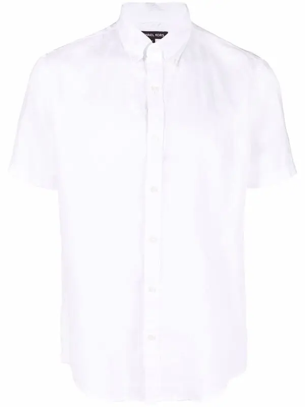 Michael Kors Button-down Short-sleeve Linen Shirt - White