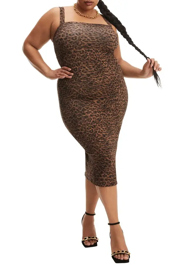 Good American 90s Tank Midi Dress - Sepia Leopard002 | Editorialist