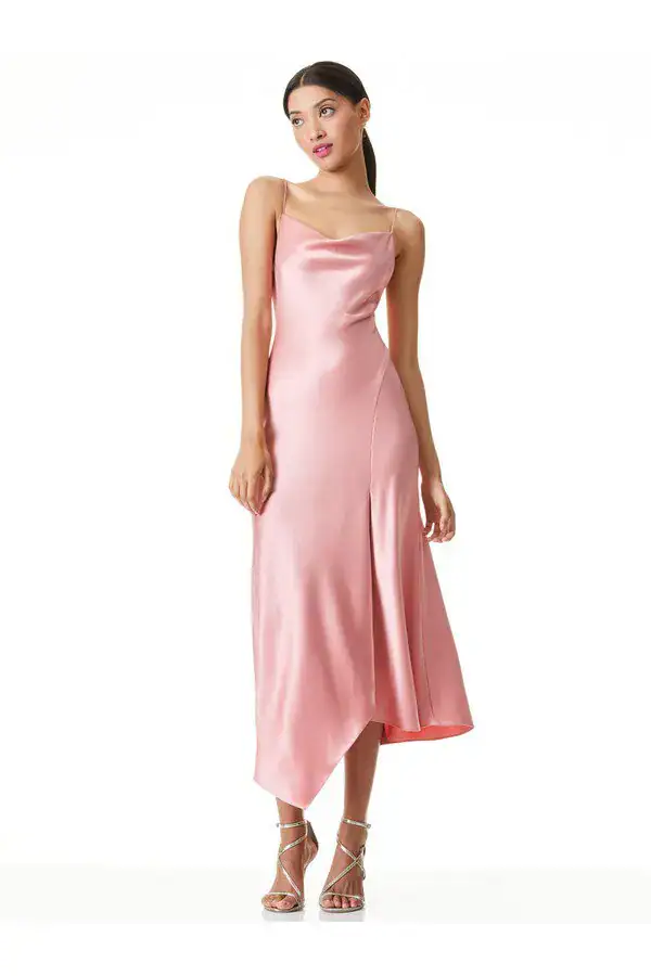 Alice Olivia Harmony Drapey Slip Midi Dress Pink Editorialist