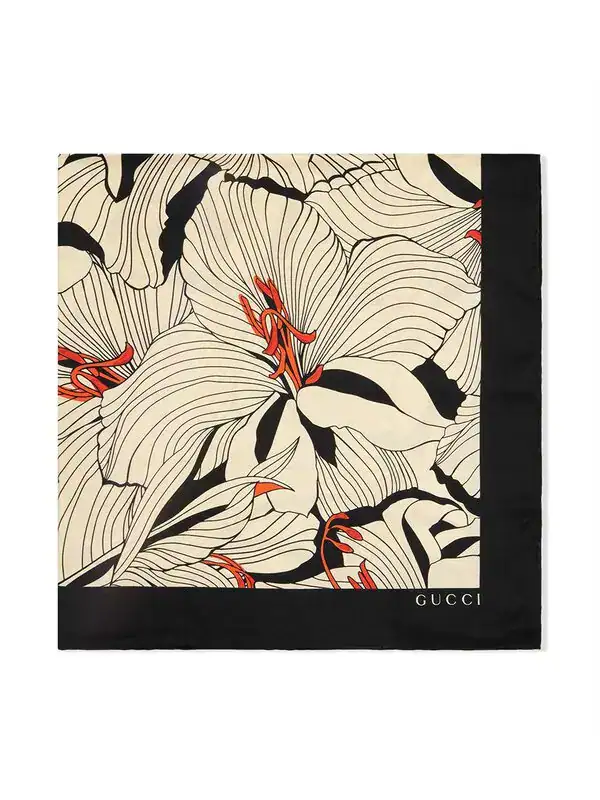 Gucci Lily-Print Silk Scarf White Editorialist