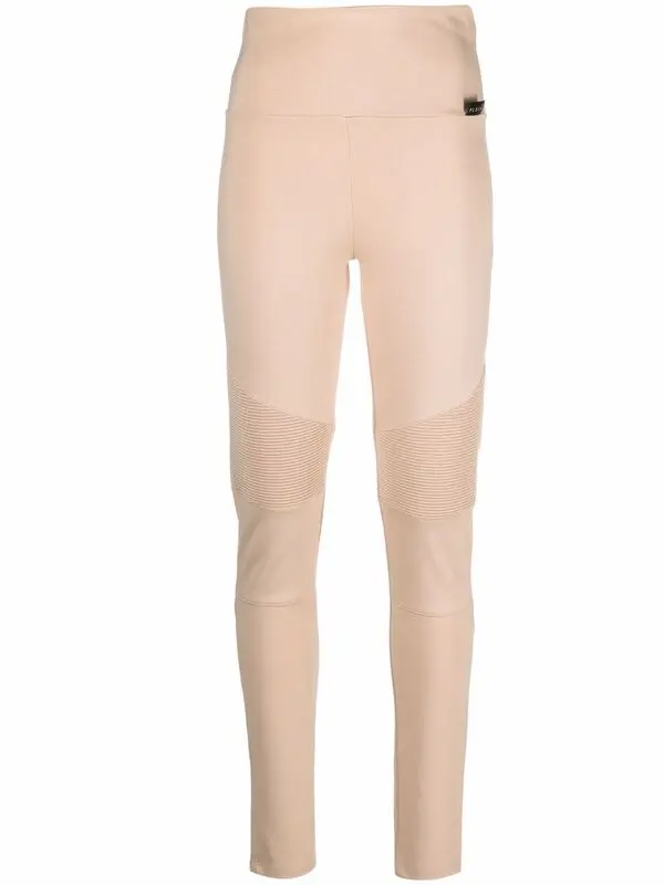 Philipp Plein Ribbed-panel Biker Leggings - Neutrals