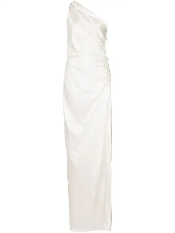 open lace back dress One shoulder gown with tie