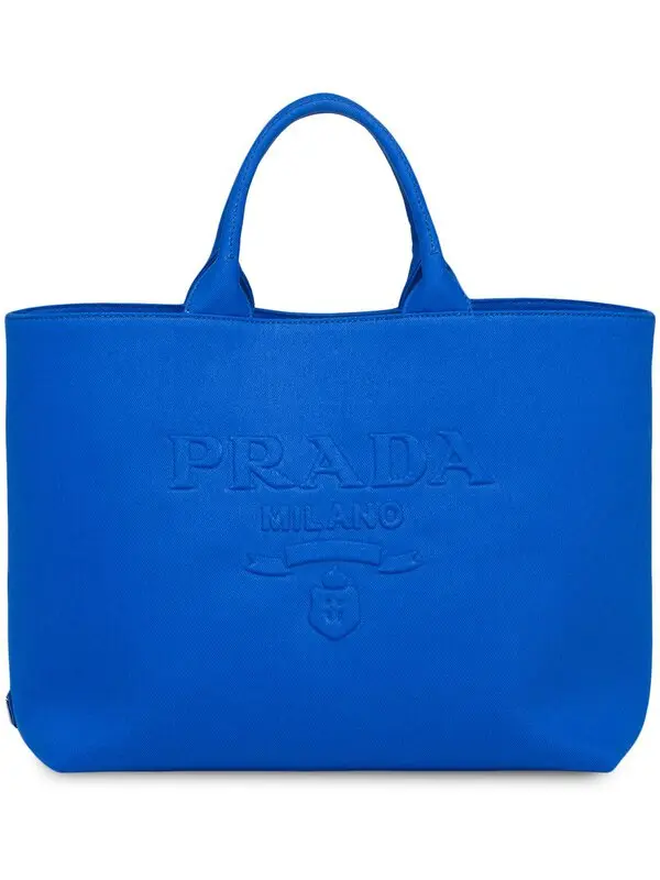Prada Logo-Embossed Drill Tote Bag - Blue | Editorialist
