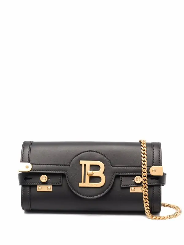 Balmain Leather Clutch With Logo Clasp - Black