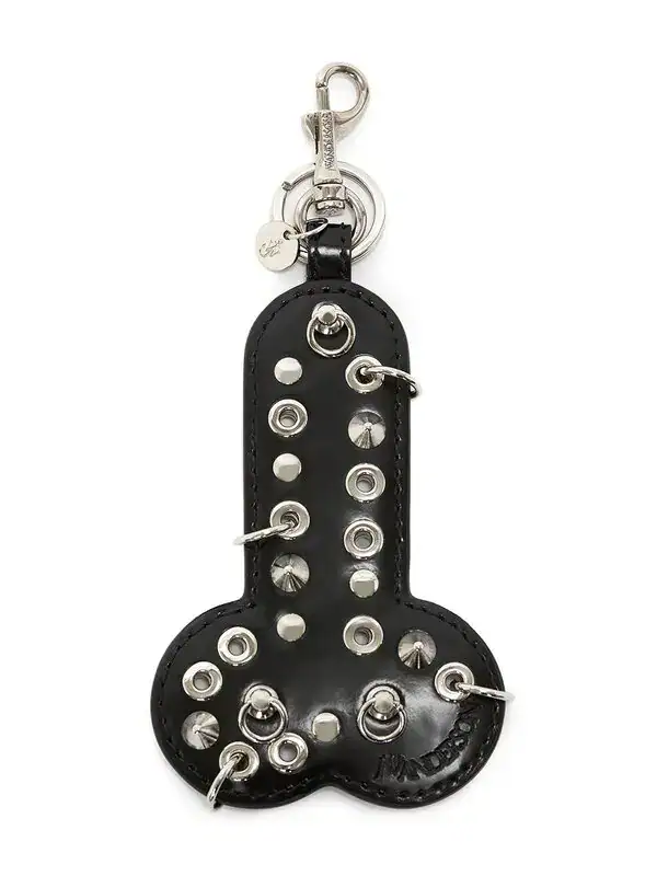 Jw Anderson Studded Leather Keyring - Black | Editorialist