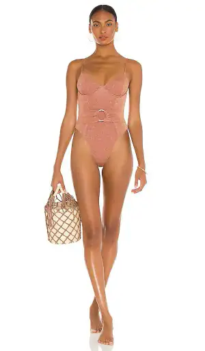 Montce Dainty One Piece Bikini With Belt In Mauve Mauve Sparkle