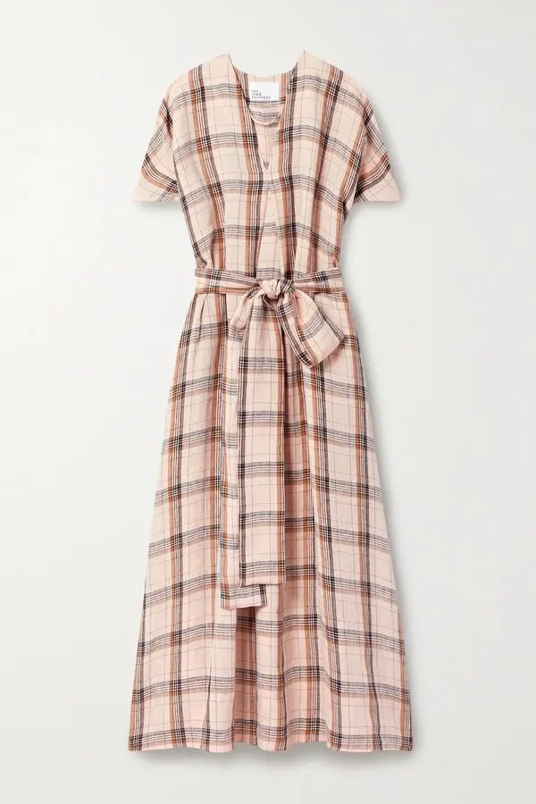 Lisa Marie Fernandez Net Sustain Rosetta Belted Checked Linen Midi Dress In  Orange - 70% Off | Editorialist