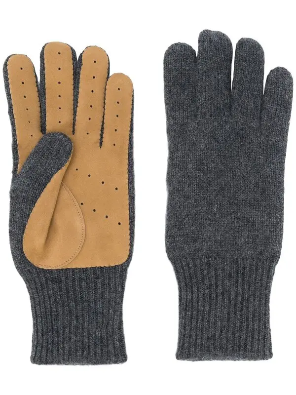 Brunello Cucinelli Panelled Knitted Gloves - Grey