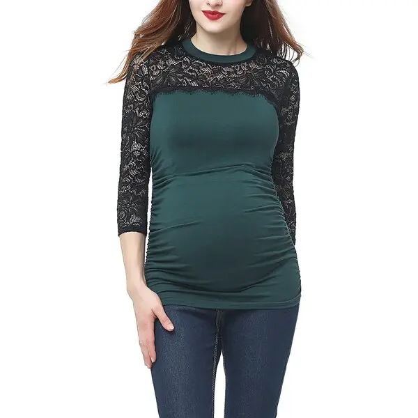 KIMI + KAI Rainey Ruched Maternity Top - Forest Green