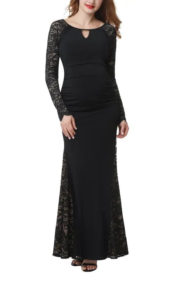 Kimi + Kai Bella Long Sleeve Maternity Maxi Dress In Black - 40% Off |  Editorialist