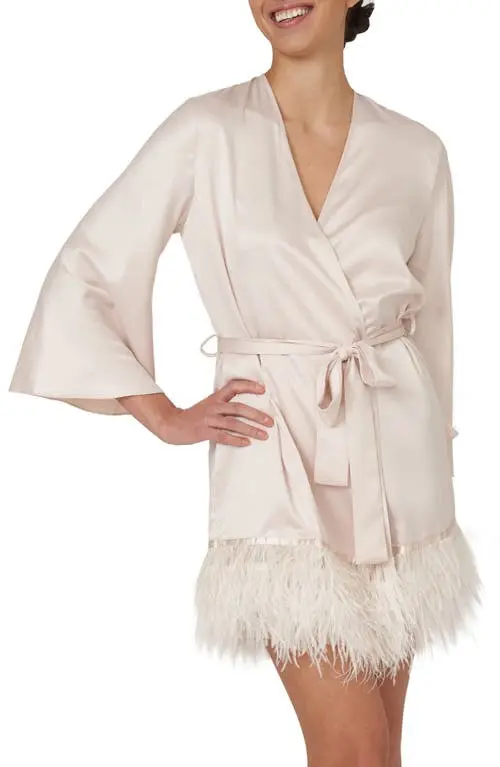 Rya Collection Swan Charmeuse Wrap With Ostrich Feather Hem - Champagne