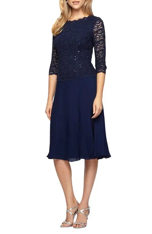 Alex Evenings Faux Two-piece Dress - Navy