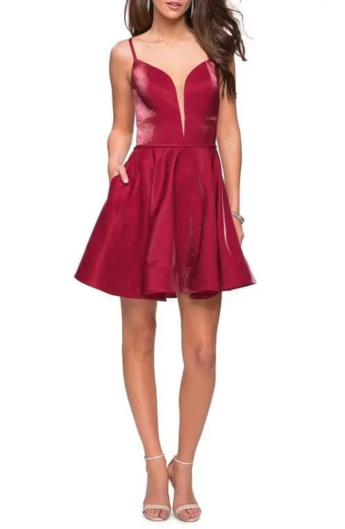 Labomme Satin Fit & Flare Cocktail Dress - Garnet | Editorialist