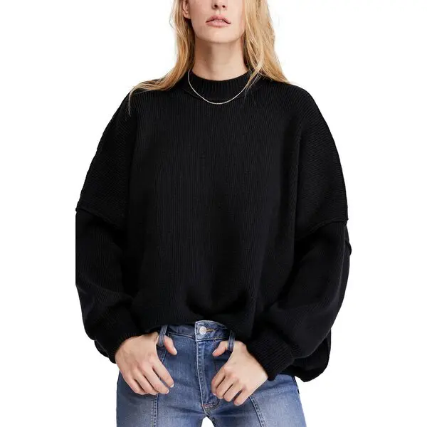 Free People Easy Street Tunic Sweater - Black