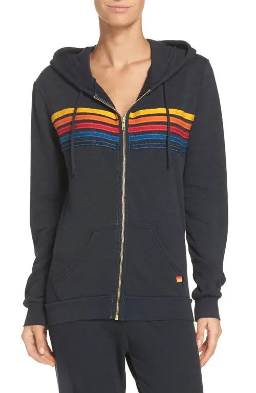 Aviator Nation 5-stripe Zip Hoodie - Charcoal