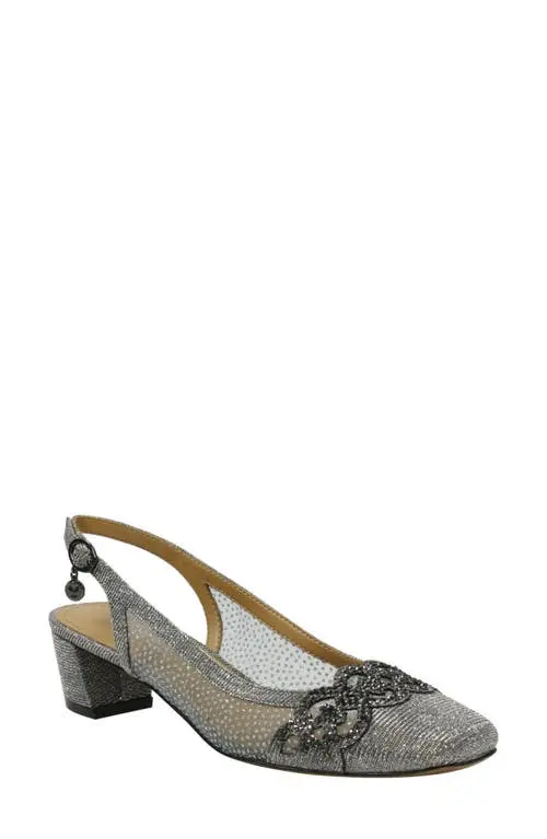 J. Reneé Faleece Crystal Embellished Slingback Pump - Pewter Glitter/mesh Fabric