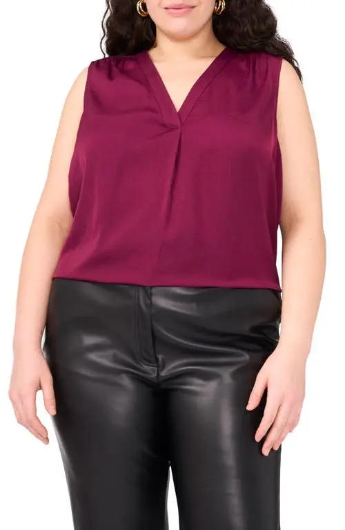 Vince Camuto V-neck Rumple Satin Blouse - Pickled Beet