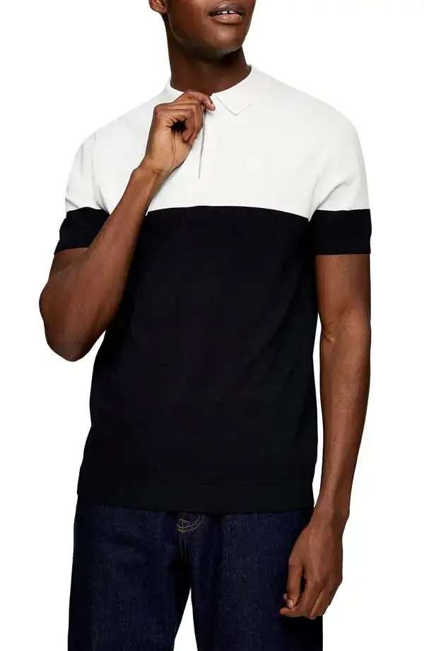 Topman Colorblock Polo Sweater Black Multi Editorialist