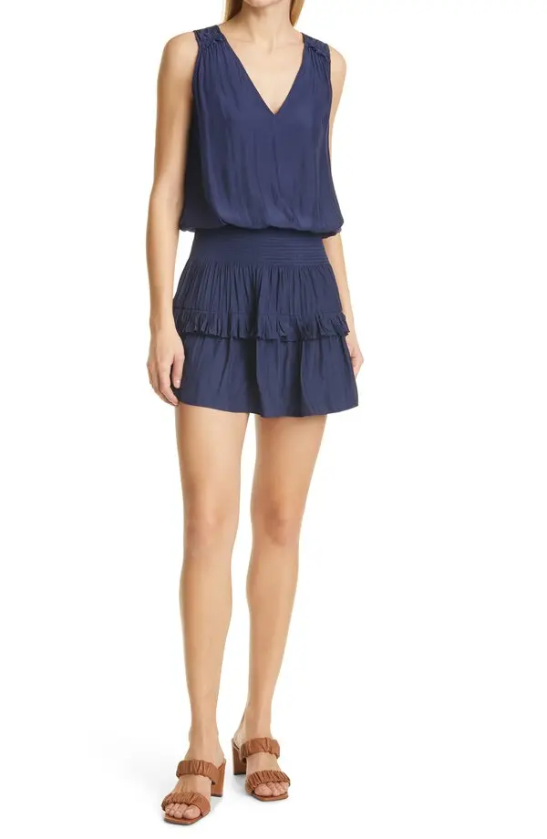 ramy brook kiara smocked mini dress Ramy Brook womens Kaira Mini Dress, XL, Navy, Women's, Blue