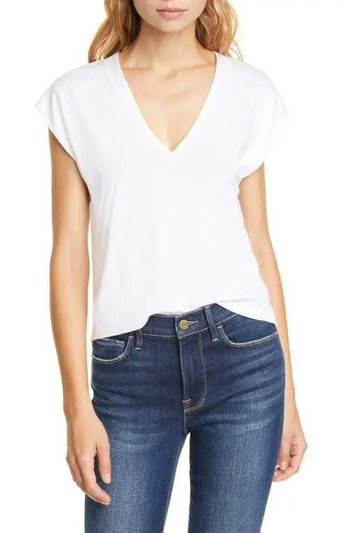 FRAME Le Mid Rise V-neck T-shirt - Blanc