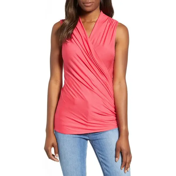 Loveappella Cross Drape Sleeveless Top - Azalea
