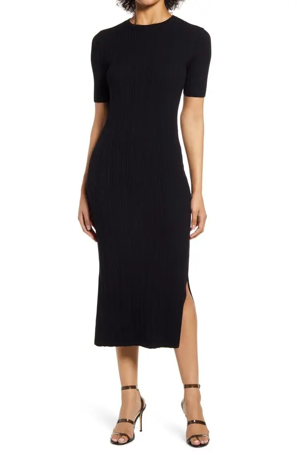 Rachel Parcell Rachel Parcel Rib Midi Pencil Dress In Black 40